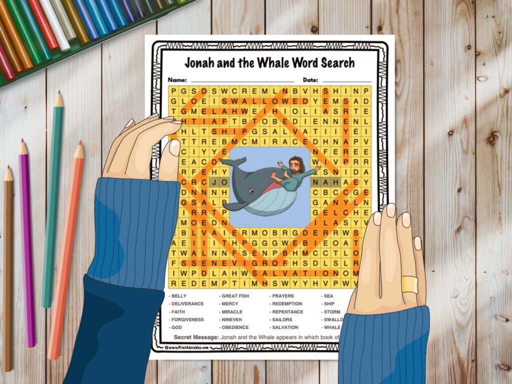 Jonah and the Whale Word Search Bible Puzzle Activity Worksheet | Made ...