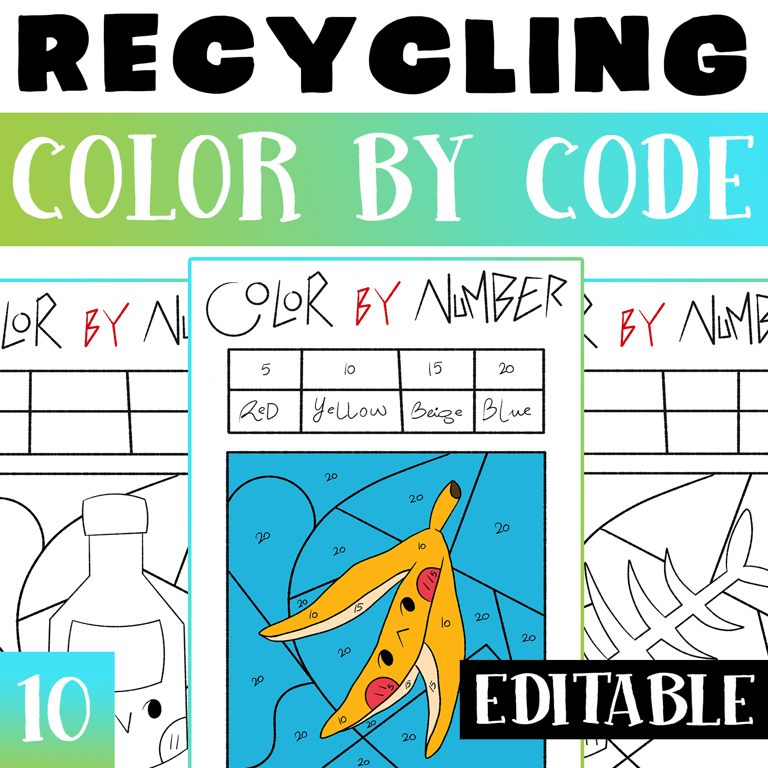 Recycle Editable Color By Code Worksheets Activity, Recycling Color By ...