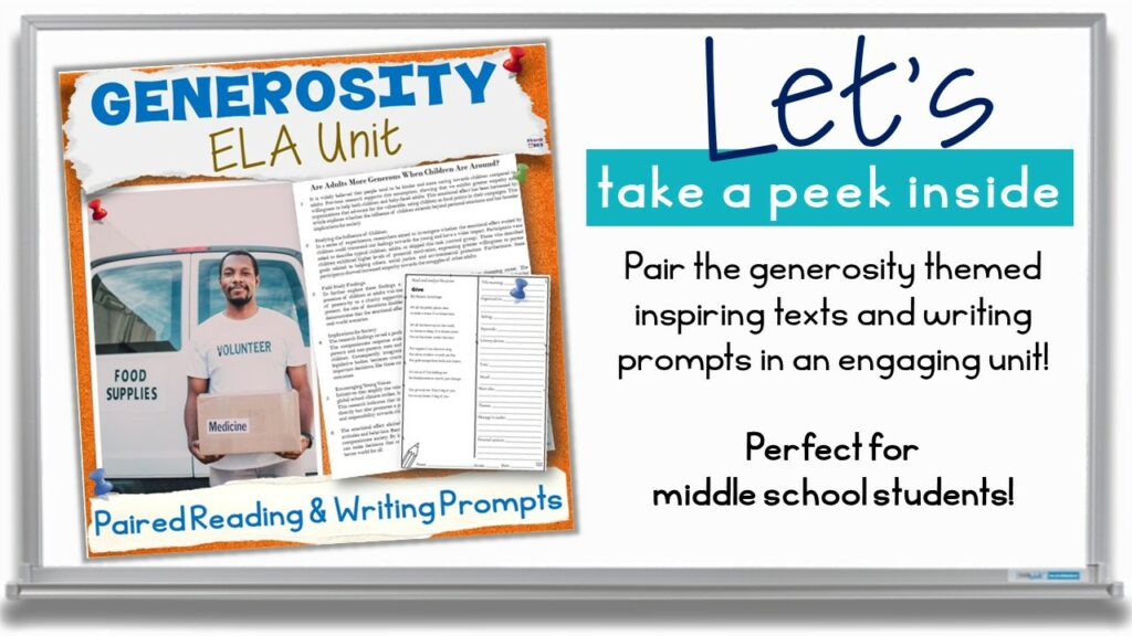 Generosity Unit - Middle School Reading, Writing Prompts - Print and ...
