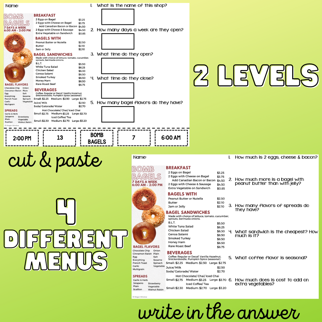 Understanding Menus Unit 2 - Reading Menus & Menu Math - Life Skills ...