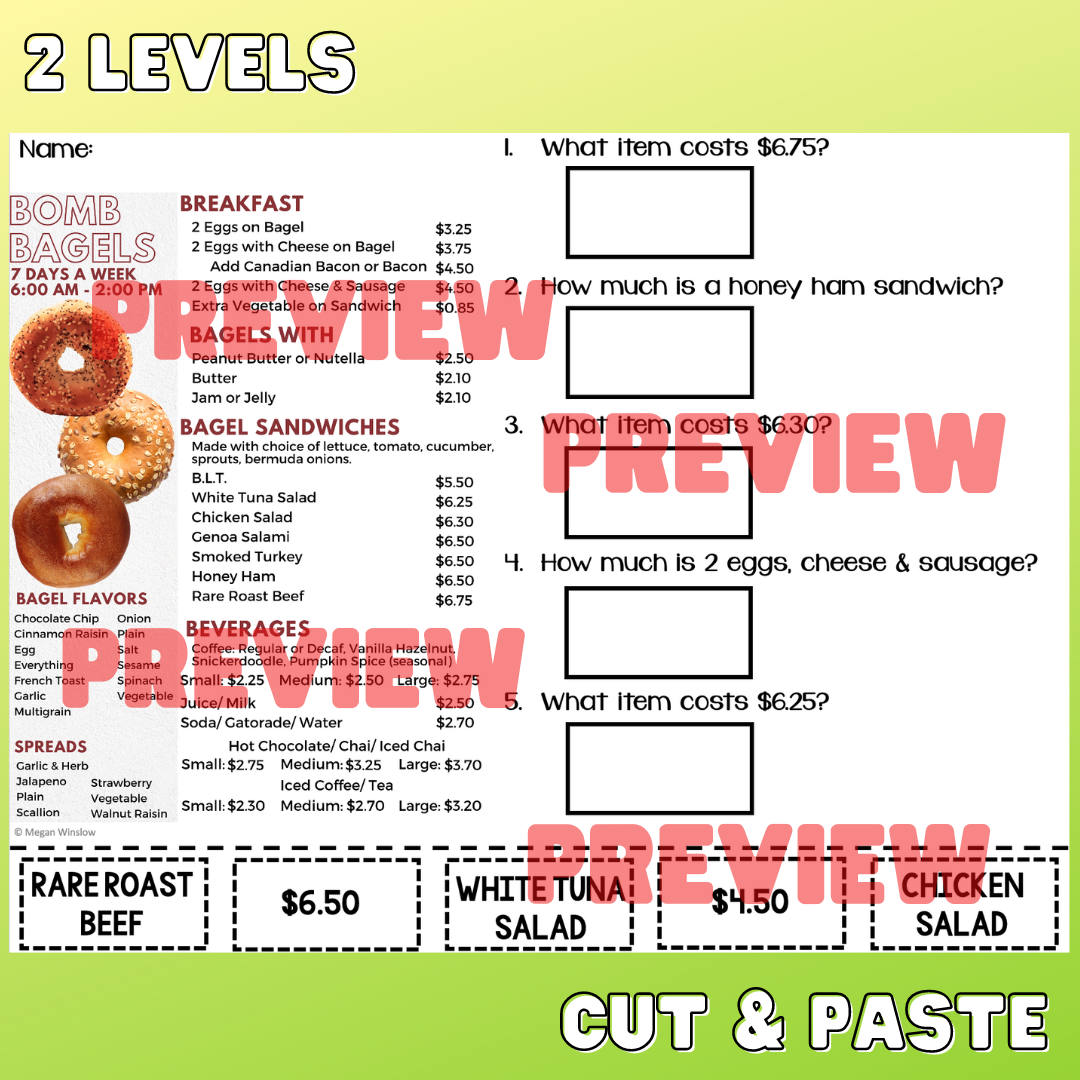 Understanding Menus Unit 2 - Reading Menus & Menu Math - Life Skills ...