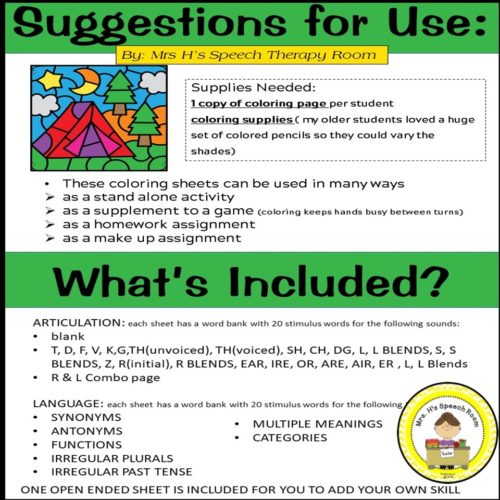 Camping Color by Code Speech Therapy | Made By Teachers