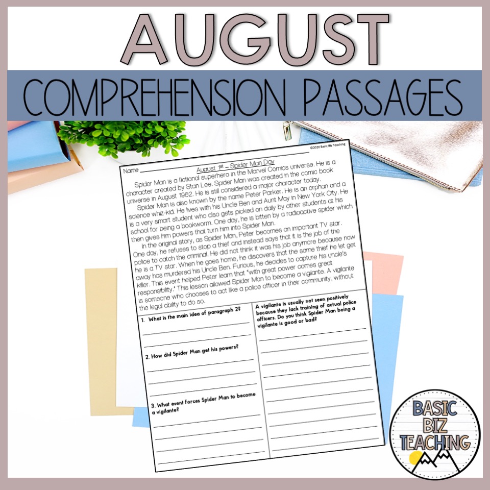 August Daily Nonfiction Reading Comprehension Passages | Made By Teachers