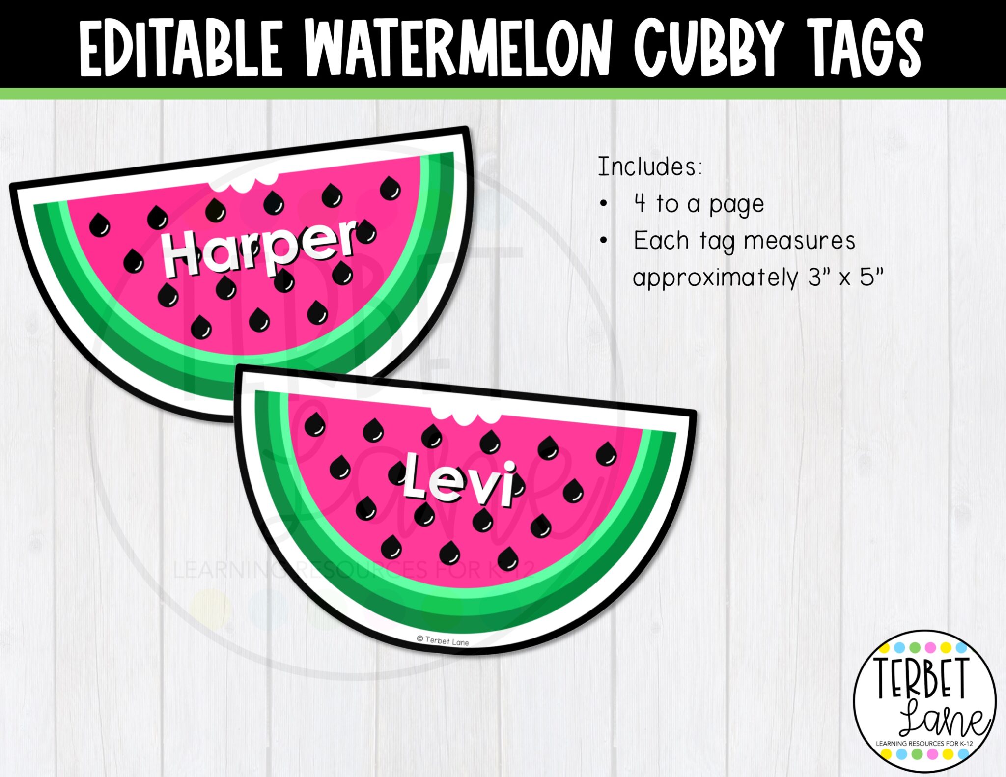 Editable Watermelon Themed Summer Cubby Tags | Locker Labels | Made By ...