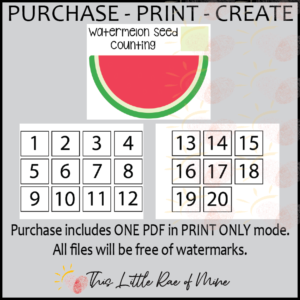 Watermelon Seed - Counting Mat - numbers 1-20 - Summer - printable ...
