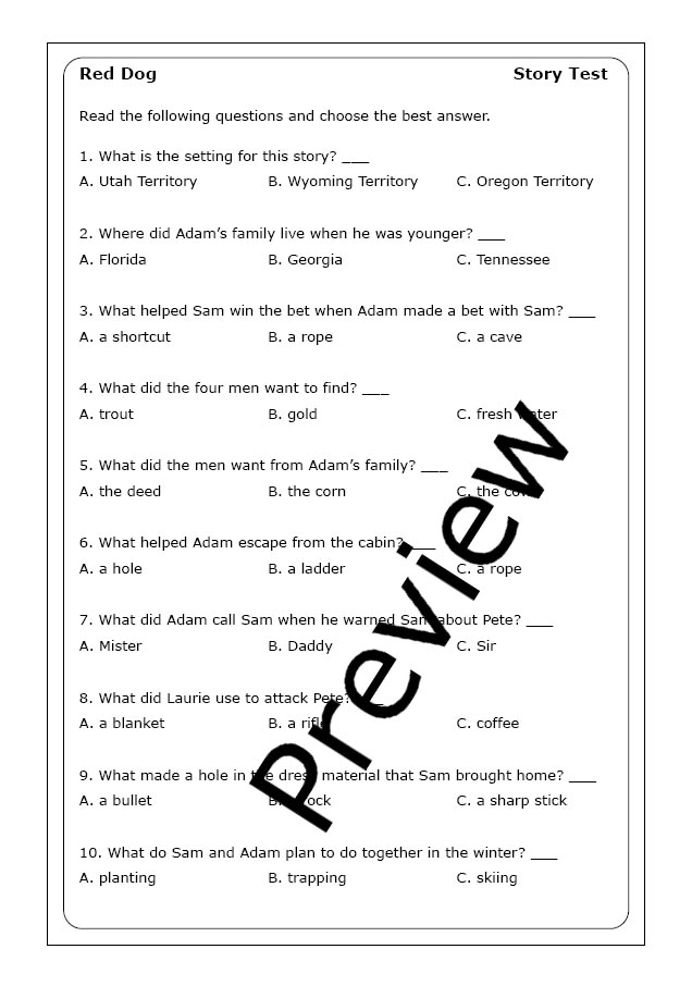 Bill Wallace "Red Dog" worksheets | Made By Teachers