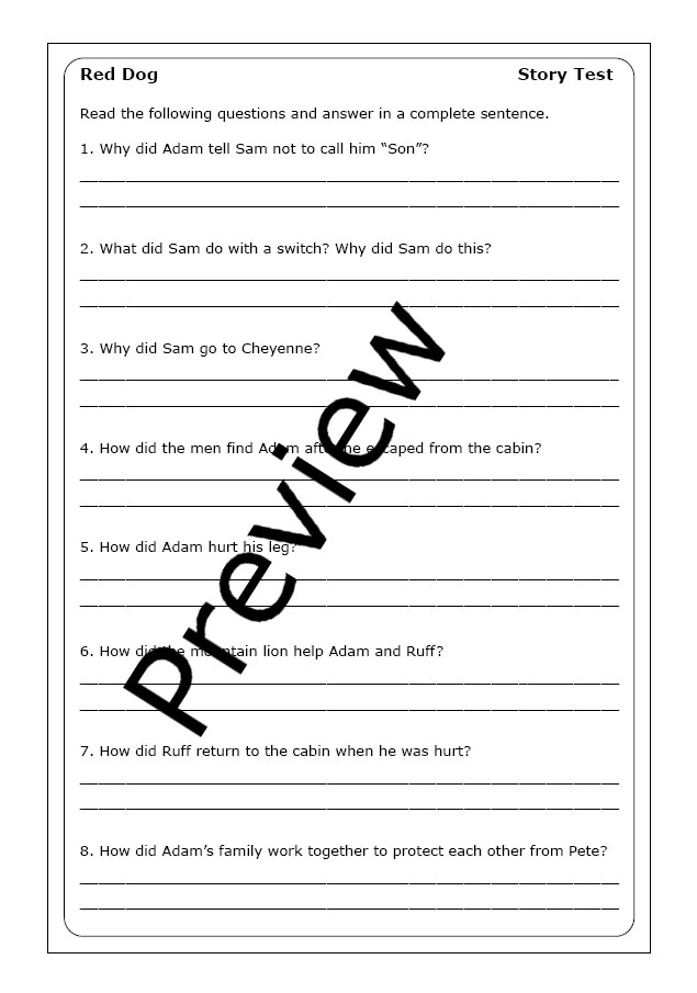 Bill Wallace "Red Dog" worksheets | Made By Teachers