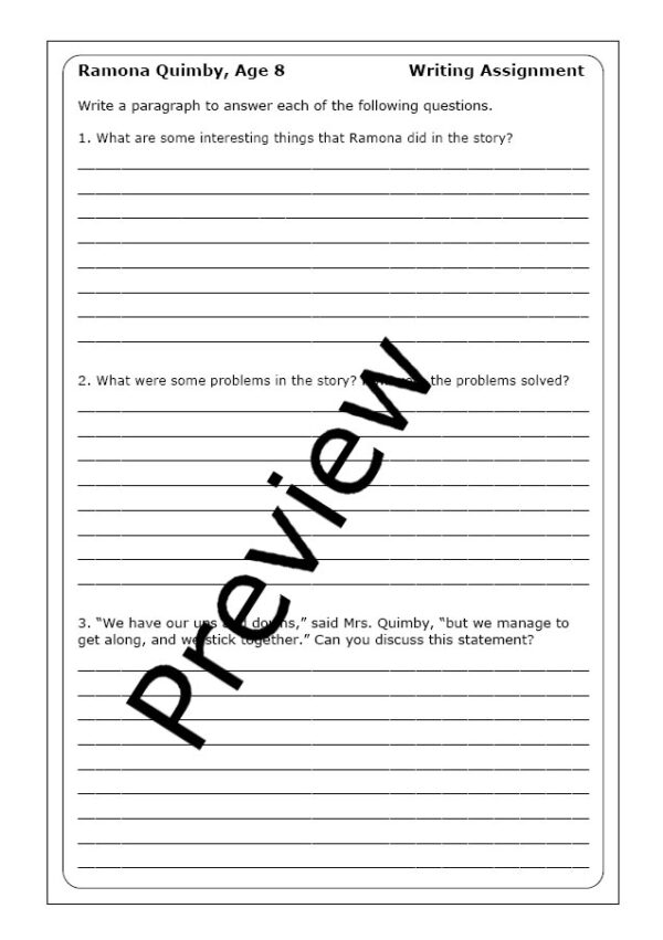 Beverly Cleary "Ramona Quimby, Age 8" worksheets | Made By Teachers