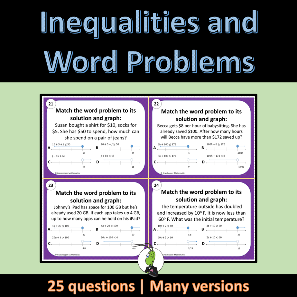 Solving One And Two Step Inequalities Word Problem Task Cards Algebra 1 Solving One And Two Step Inequalities Word Problem Task Cards Algebra 1