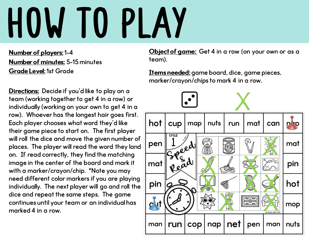 1st Grade Phonics Speed & Read Game Boards for Reading Centers | EL ...
