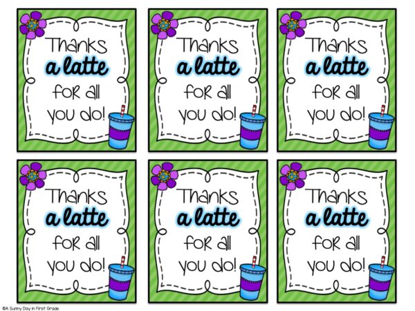 Thanks a Latte Gift Tag for End of Year | Made By Teachers