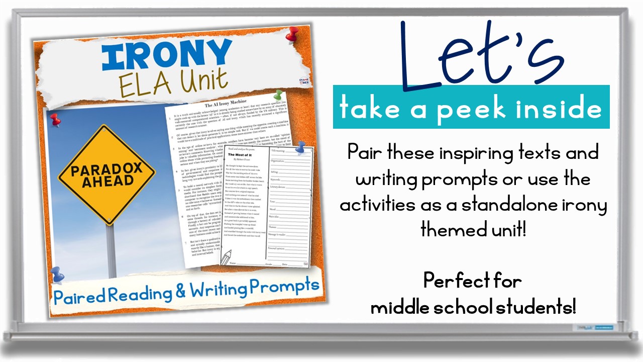 Irony Unit - Middle School Paired Reading, Writing Worksheets, Print ...