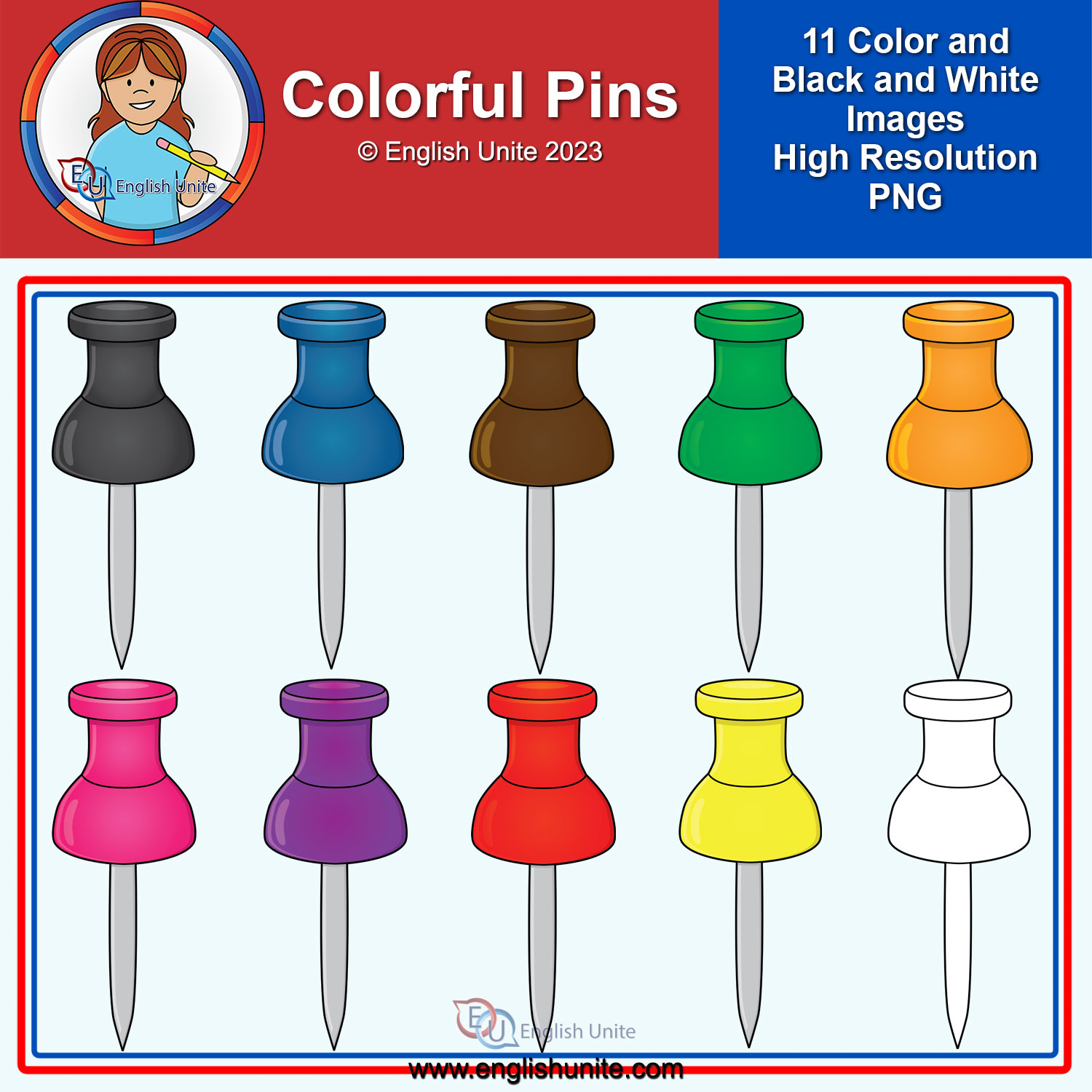 Clip Art - Colorful Pins | Made By Teachers