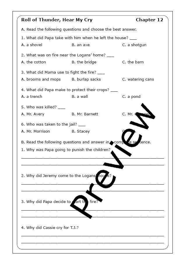Mildred Taylor "Roll of Thunder, Hear My Cry" worksheets | Made By Teachers