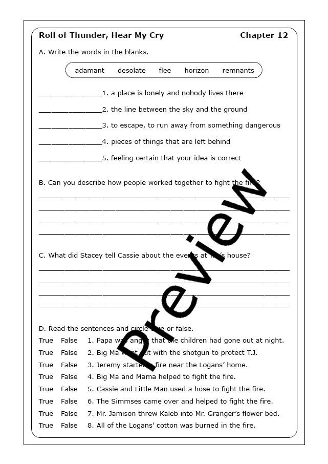 Mildred Taylor "Roll of Thunder, Hear My Cry" worksheets | Made By Teachers