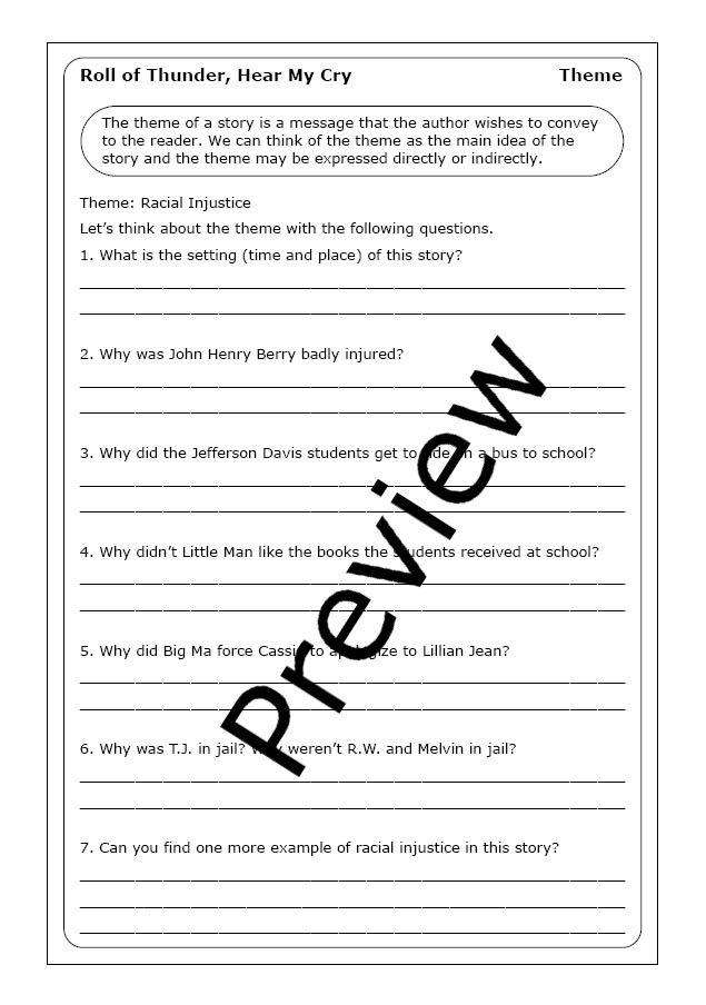 Mildred Taylor "Roll of Thunder, Hear My Cry" worksheets | Made By Teachers