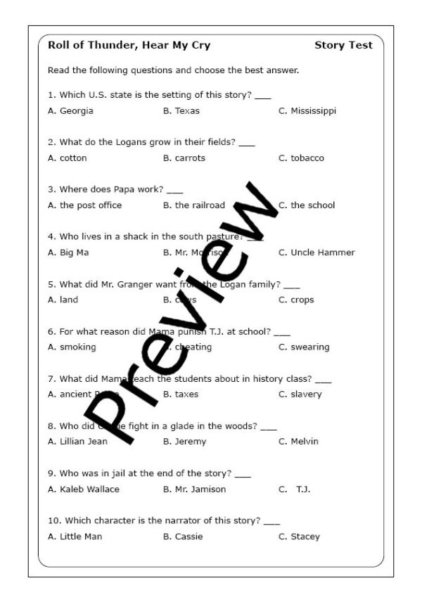 Mildred Taylor "Roll of Thunder, Hear My Cry" worksheets | Made By Teachers