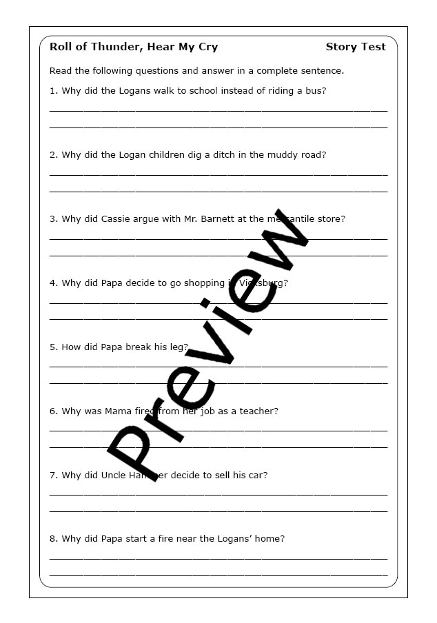 Mildred Taylor "Roll of Thunder, Hear My Cry" worksheets | Made By Teachers