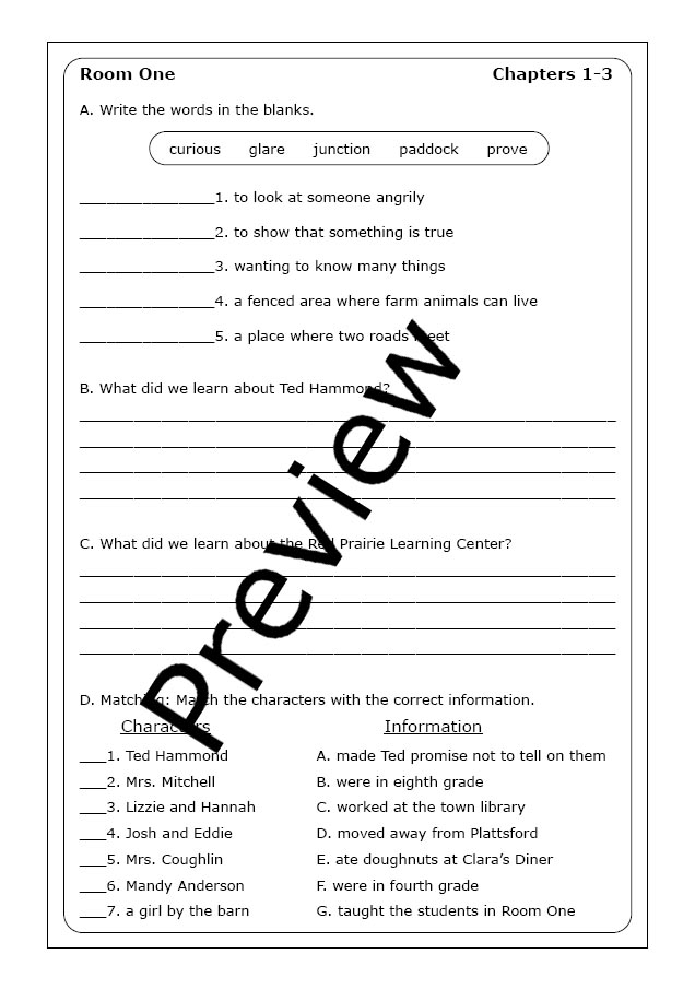 Andrew Clements "Room One" worksheets | Made By Teachers