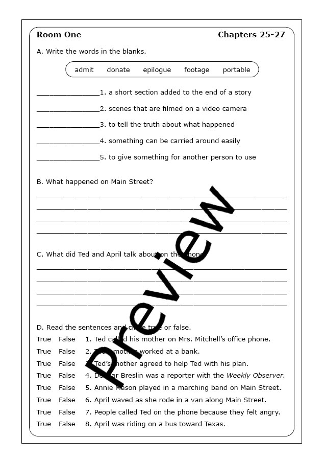 Andrew Clements "Room One" worksheets | Made By Teachers
