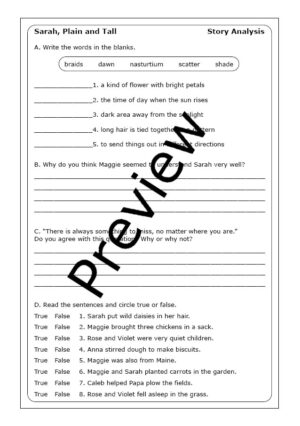 Patricia MacLachlan "Sarah, Plain and Tall" worksheets | Made By Teachers