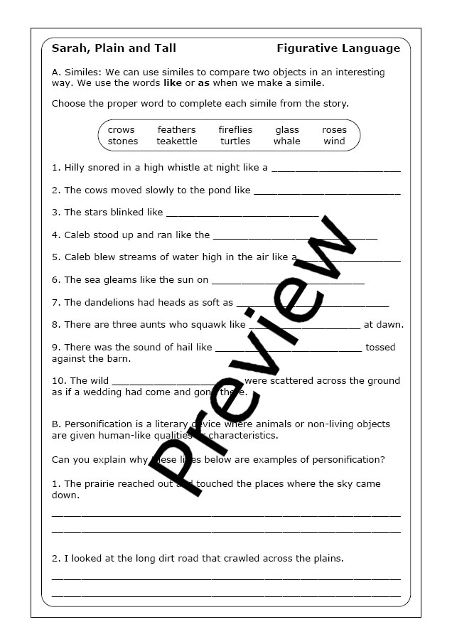 Patricia MacLachlan "Sarah, Plain and Tall" worksheets | Made By Teachers