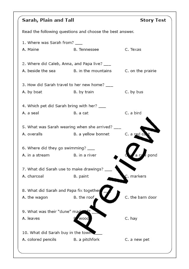 Patricia MacLachlan "Sarah, Plain and Tall" worksheets | Made By Teachers