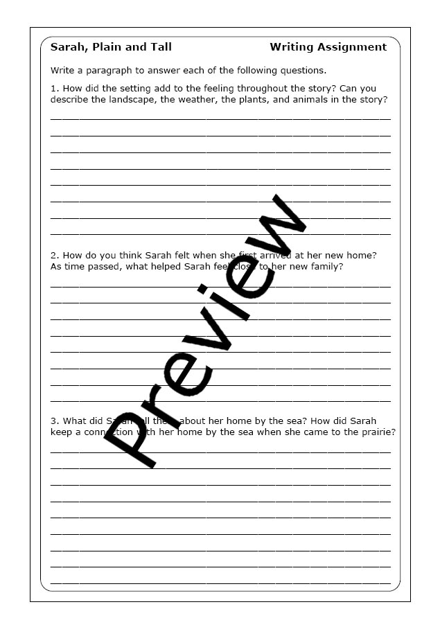 Patricia MacLachlan "Sarah, Plain and Tall" worksheets | Made By Teachers
