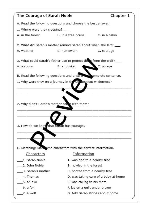 Alice Dalgliesh "The Courage of Sarah Noble" worksheets | Made By Teachers