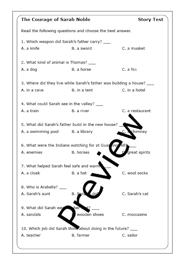 Alice Dalgliesh "The Courage of Sarah Noble" worksheets | Made By Teachers