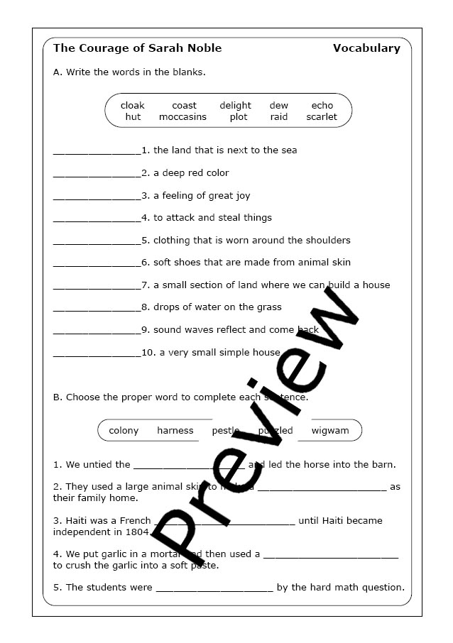 Alice Dalgliesh "The Courage of Sarah Noble" worksheets | Made By Teachers