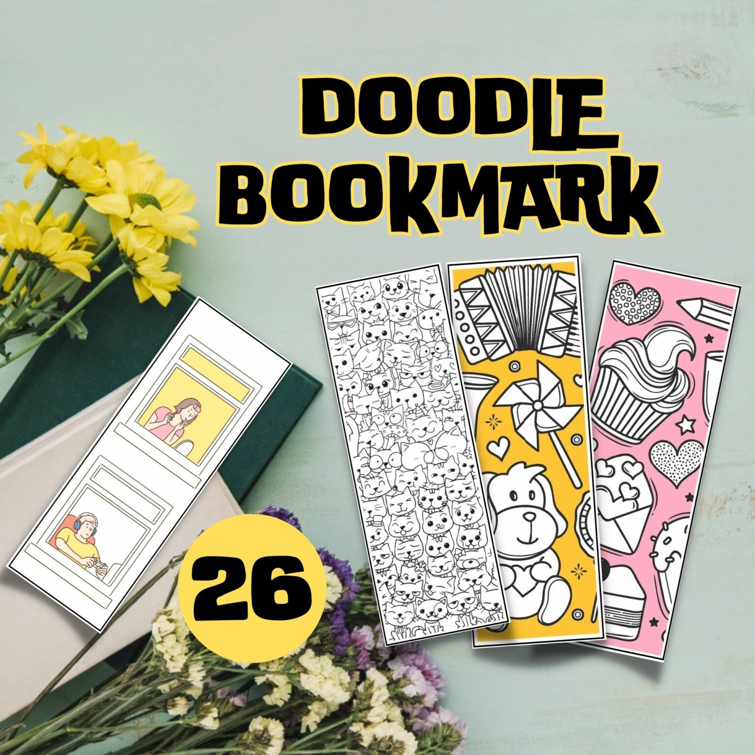 Free Doodle Bookmark, bookmarks to color , Doodle Bookmark Bundle ...