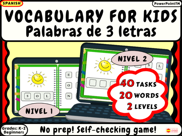 Spanish vocabulary for kids No prep Evergreen activity Palabras de 3 ...