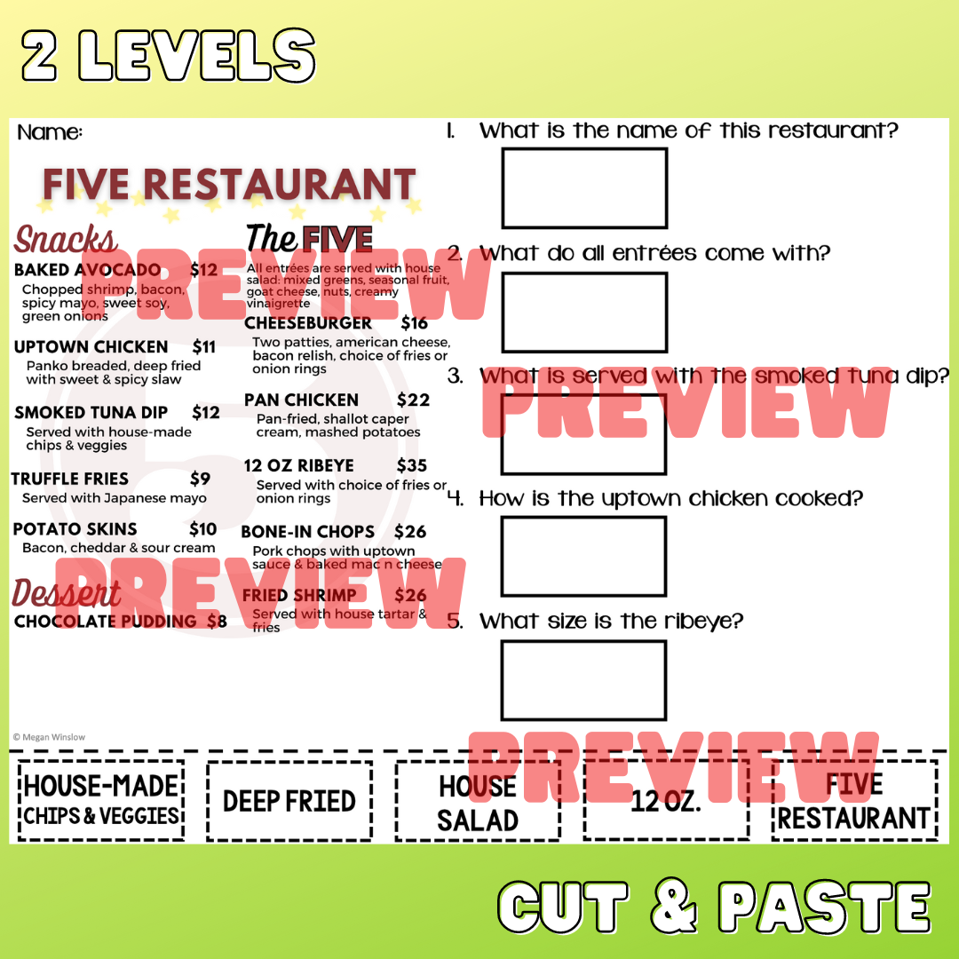 Understanding Menus Unit 3 - Reading Menus & Menu Math - Life Skills ...