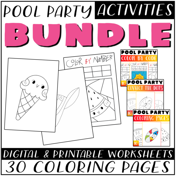Pool Party Activity Bundle, Summer Coloring Pages, Color By Number, Dot ...
