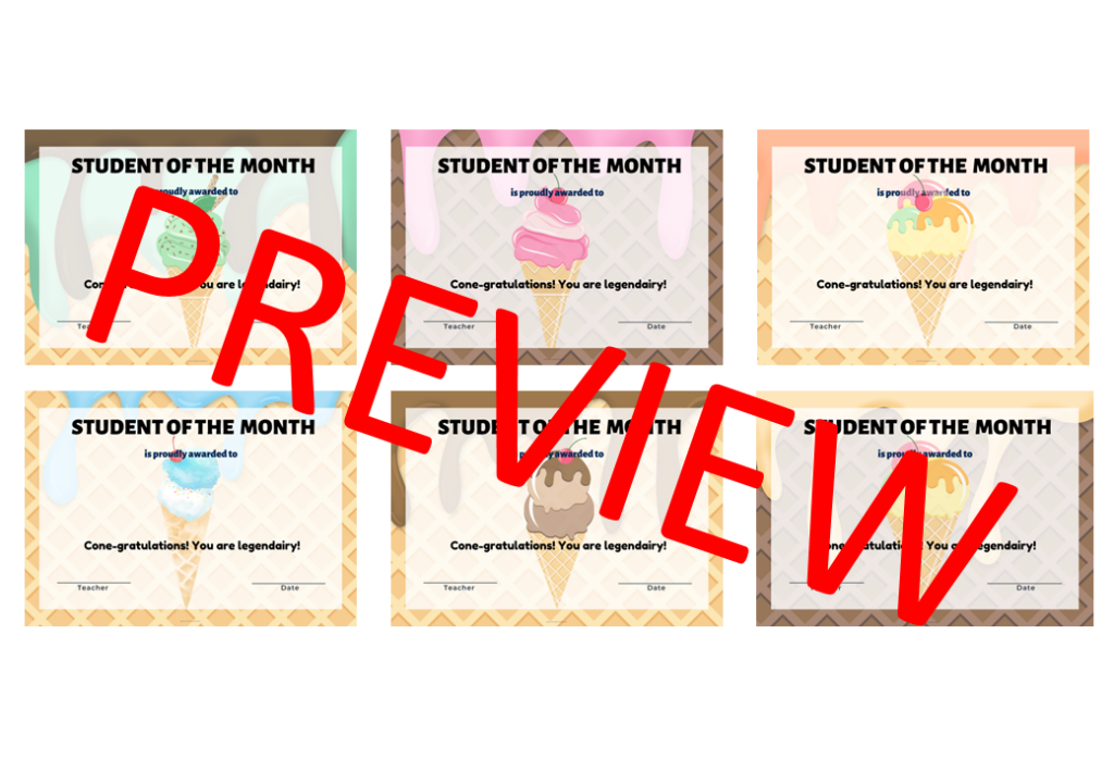 Ice Cream Theme Student of the Week and Month Award Certificates ...
