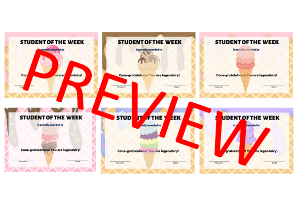 Ice Cream Theme Student of the Week and Month Award Certificates ...