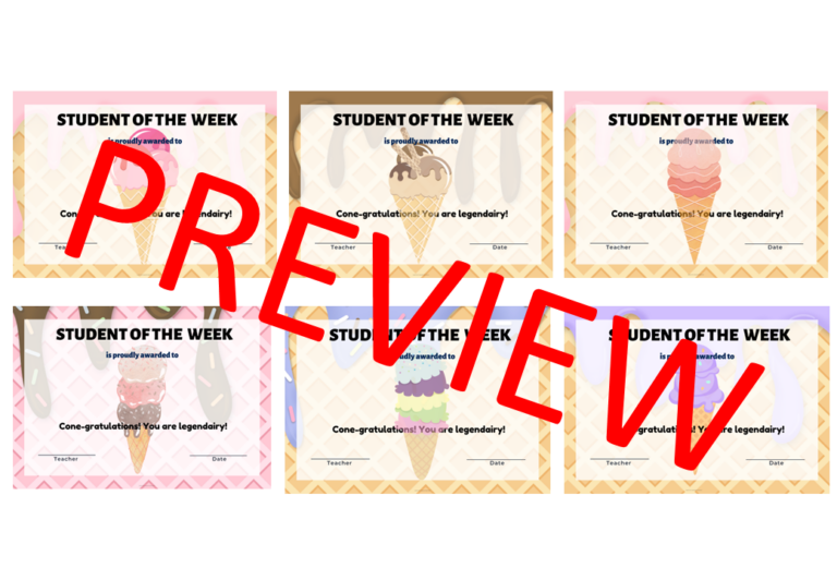 Ice Cream Theme Student of the Week and Month Award Certificates ...