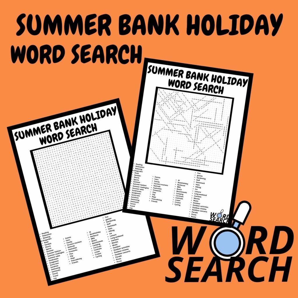 SUMMER BANK HOLIDAY Word Search Puzzle Fun Activity Vocabulary ...