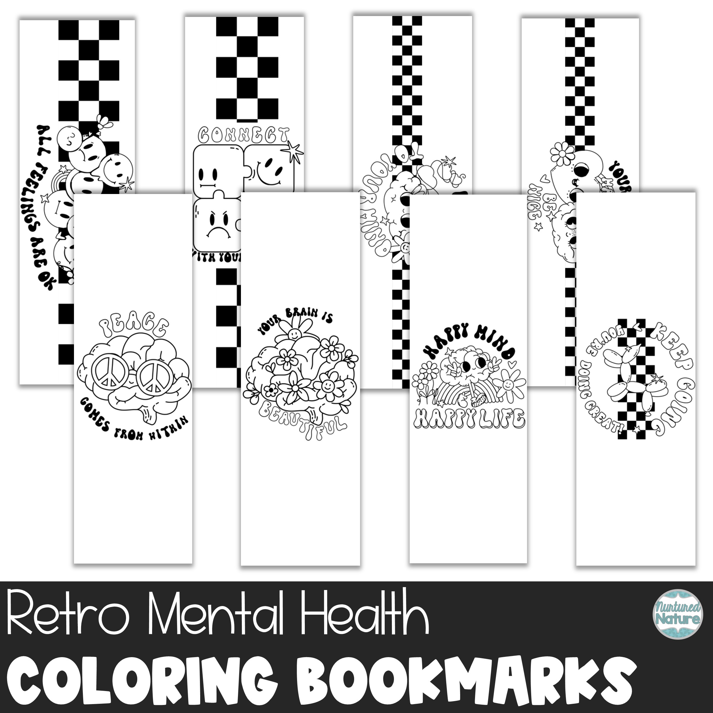 Retro Mental Health Coloring Sheet Bookmarks | Made By Teachers