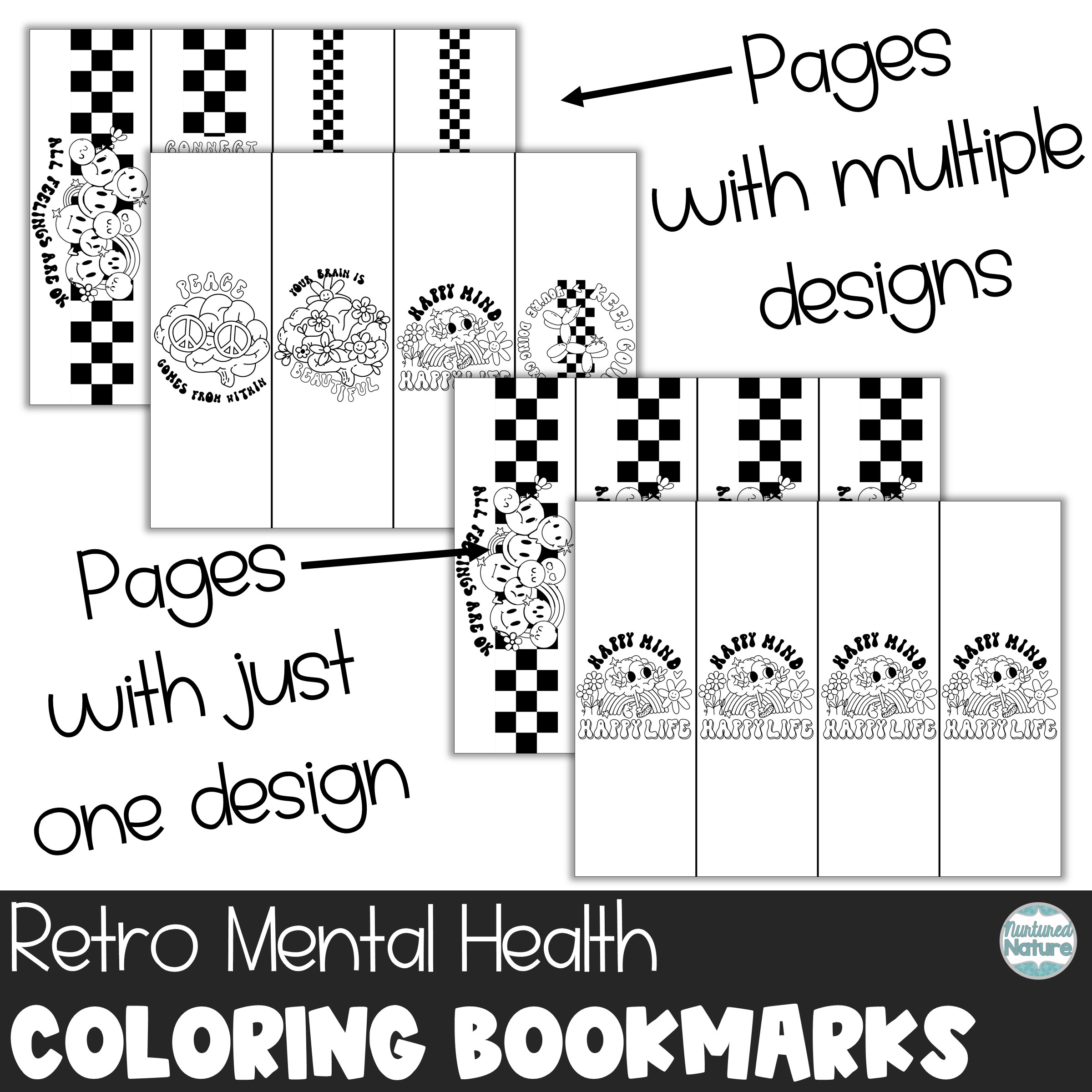 Retro Mental Health Coloring Sheet Bookmarks | Made By Teachers