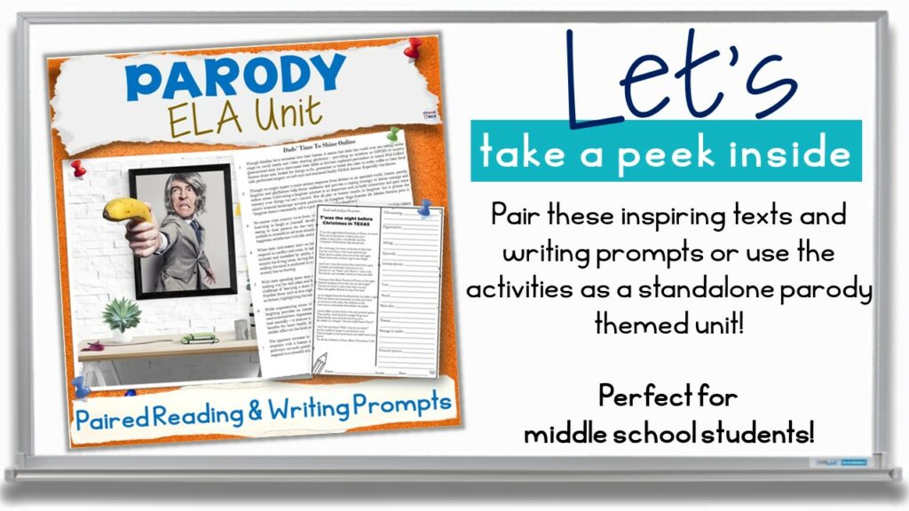 Parody Unit - Middle School Paired Reading, Writing Prompts, Print and ...