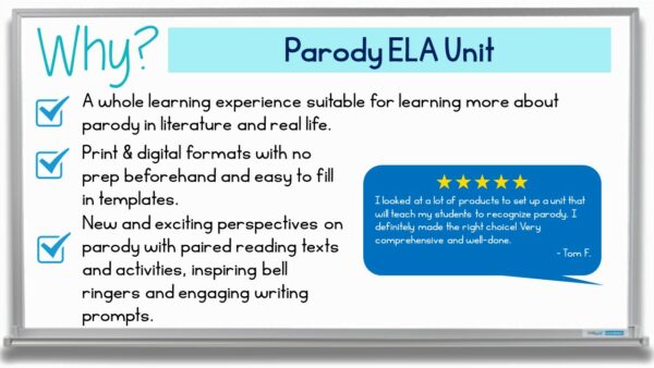 Parody Unit - Middle School Paired Reading, Writing Prompts, Print and ...