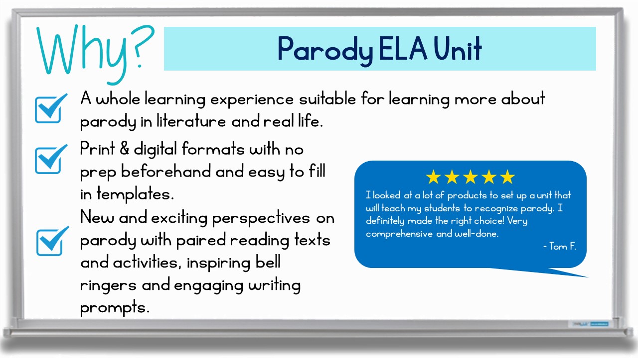 Parody Unit - Middle School Paired Reading, Writing Prompts, Print and ...