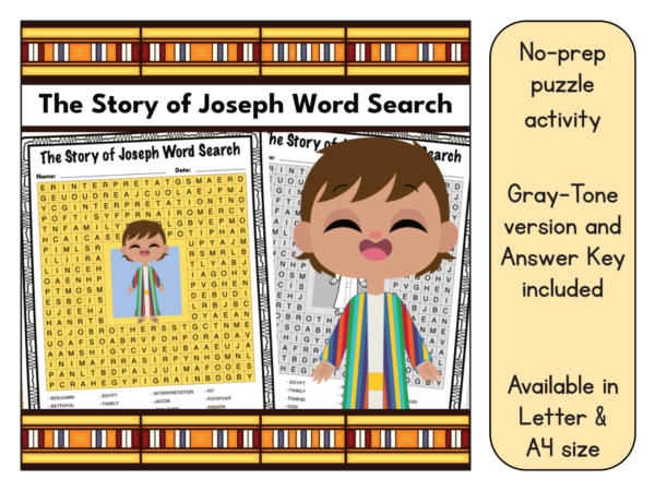 The Story of Joseph Word Search Bible Puzzle Activity Worksheet | Made ...