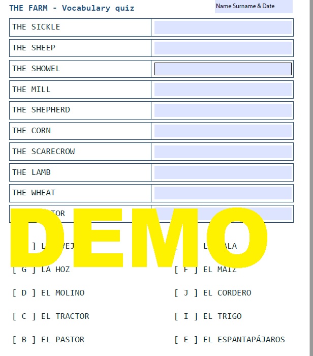 SPANISH VOCABULARY QUIZ - THE FARM | Made By Teachers