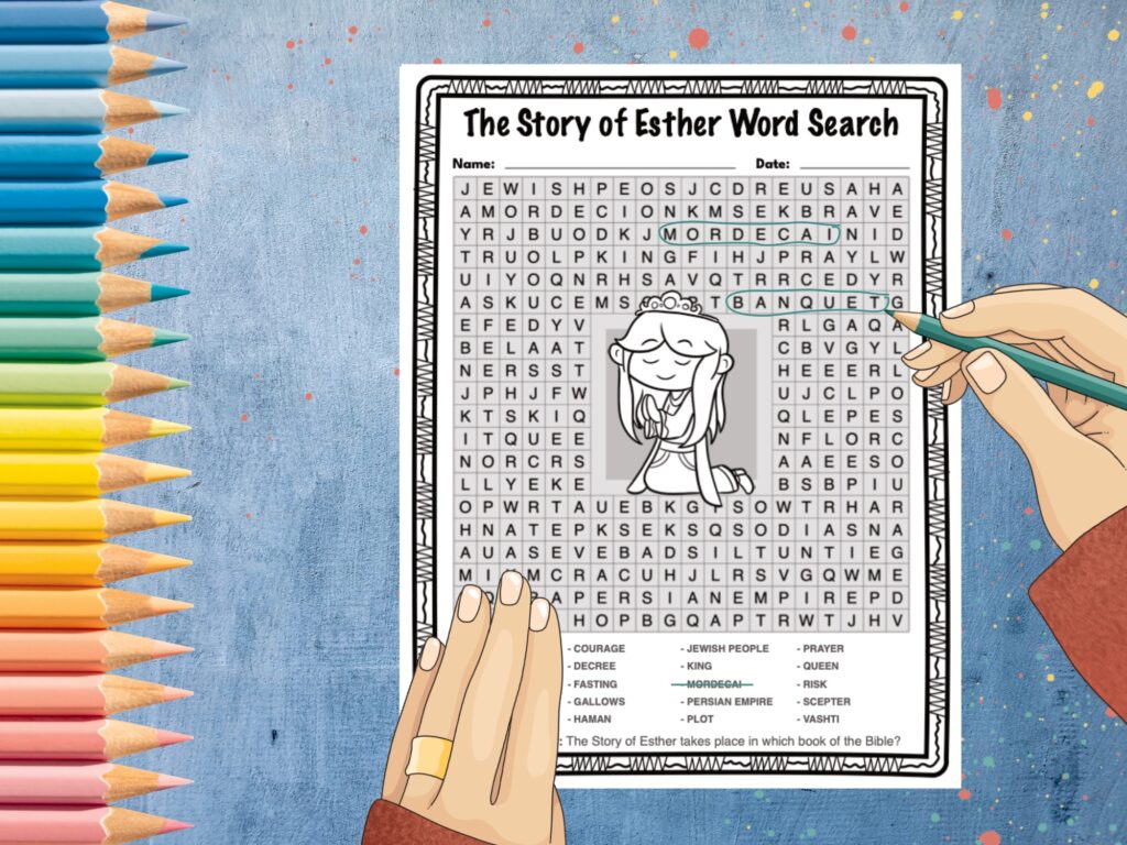 The Story of Esther Word Search Bible Puzzle Activity Worksheet | Made ...