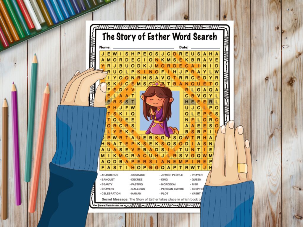 The Story of Esther Word Search Bible Puzzle Activity Worksheet | Made ...