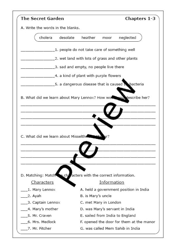 Frances Burnett Hodgson "The Secret Garden" worksheets - Made By Teachers