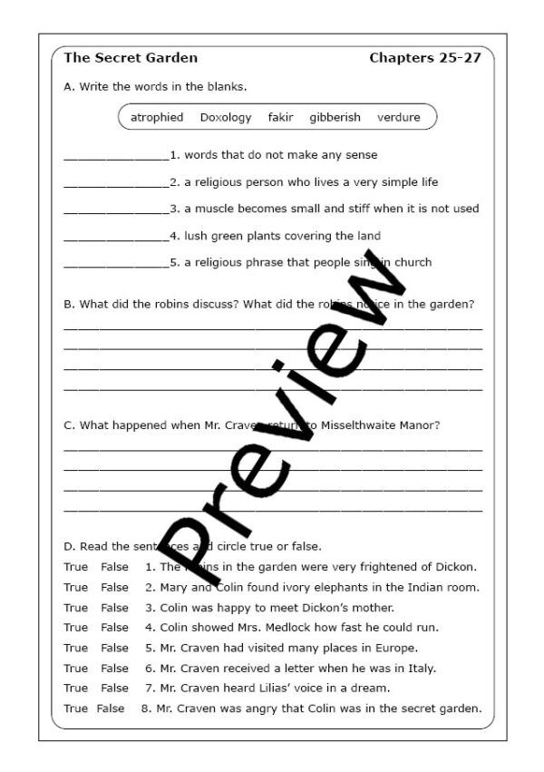 Frances Burnett Hodgson "The Secret Garden" worksheets - Made By Teachers